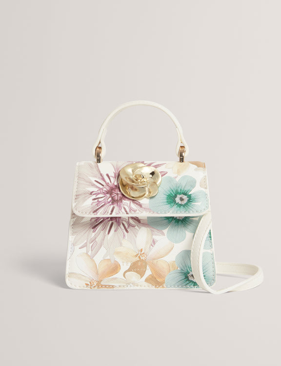 Helensa Petal Print Mini Top Handle Rose Detail White