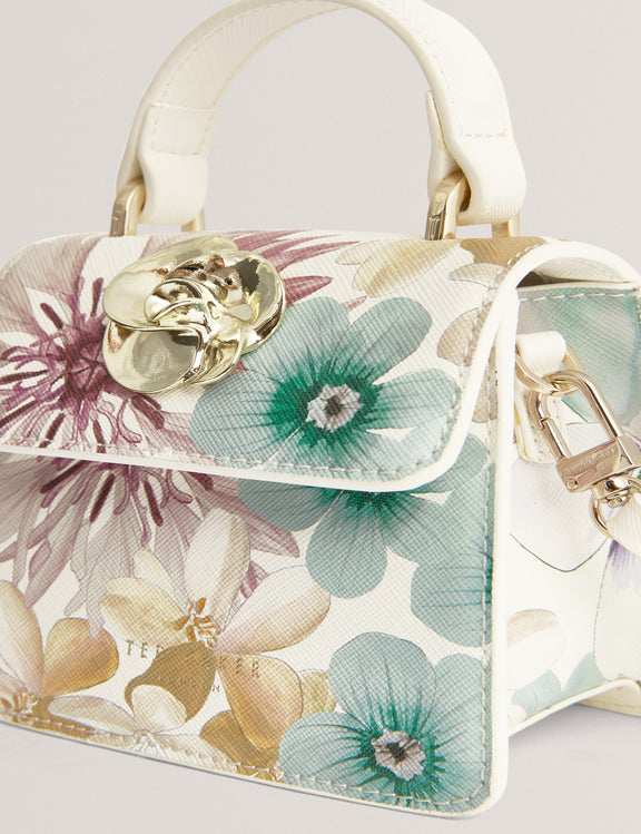 Helensa Petal Print Mini Top Handle Rose Detail White