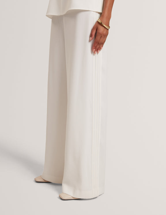 Gorjja Piping Detail Wide Leg Crepe Trouser Ivory