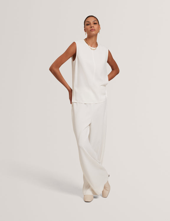 Gorjja Piping Detail Wide Leg Crepe Trouser Ivory